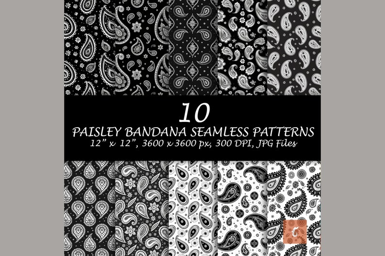 Paisley Bandana Seamless Pattern - Vintage Biker Design - Digital ...