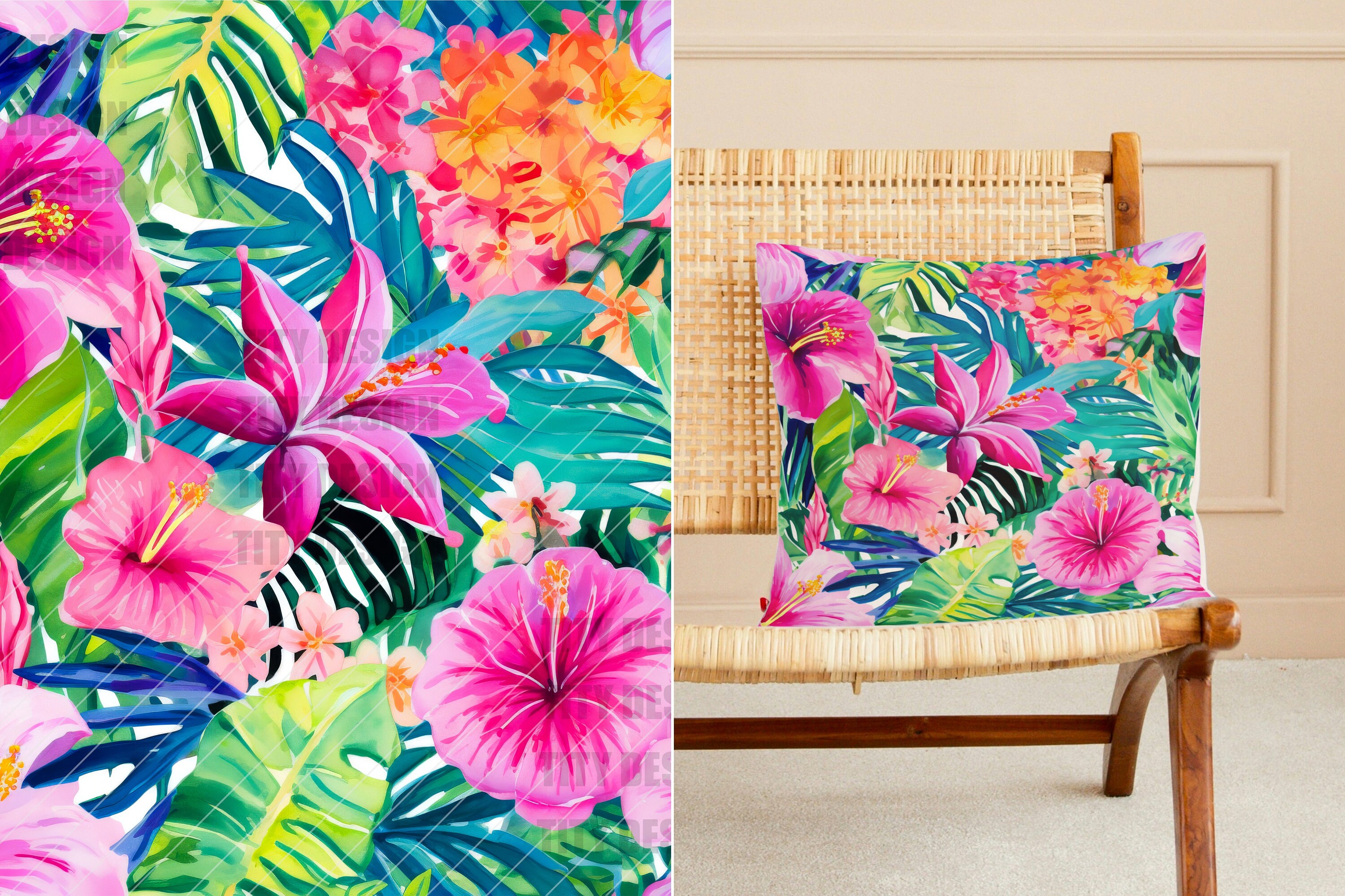 Preppy Tropical Rainforest Seamless Pattern - 26 Summer Flower Digital ...