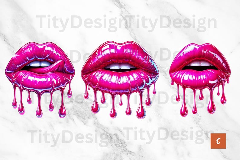 Glossy Dripping Lips Clipart - Glitter Pink Lips Sublimation ...