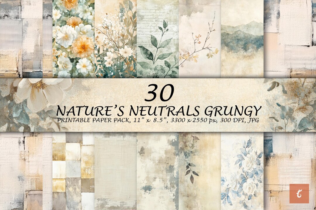 Nature's Neutrals Printable Paper, Nature Baby Shower, Junk Journal Kit ...