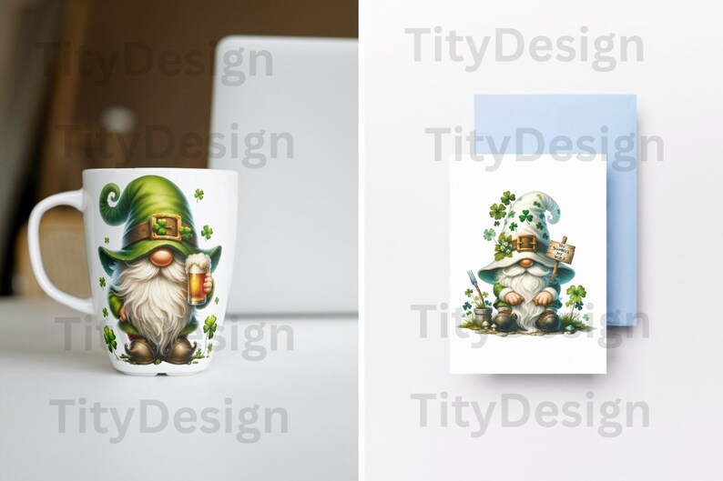 11 Watercolor Saint Patrick Gnomes Clipart Lucky Green Shamrock Clover ...