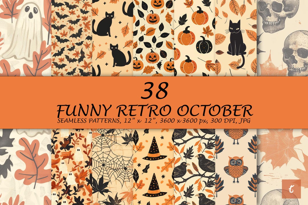 Retro October Seamless Pattern - Cute Halloween Digital Paper ...