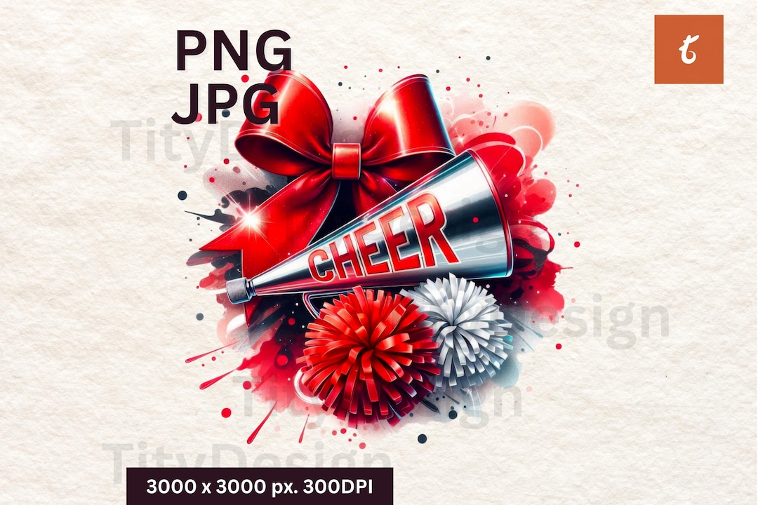 Cheer Red and White Watercolor Sublimation - Cheerleading Design With ...