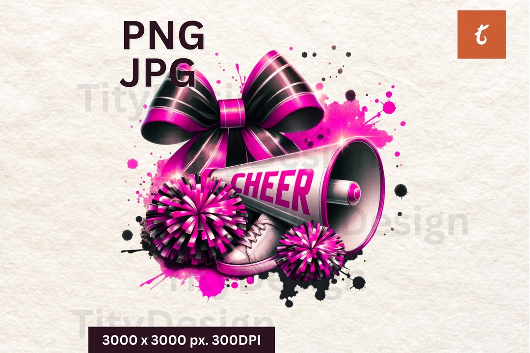 Cheer Hot Pink and Black Watercolor Sublimation - Cheerleading Design ...