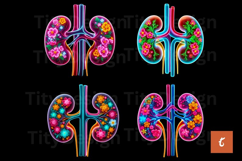 Neon Kidney Clipart - 3D Floral Sublimation Design - Beautiful Floral ...