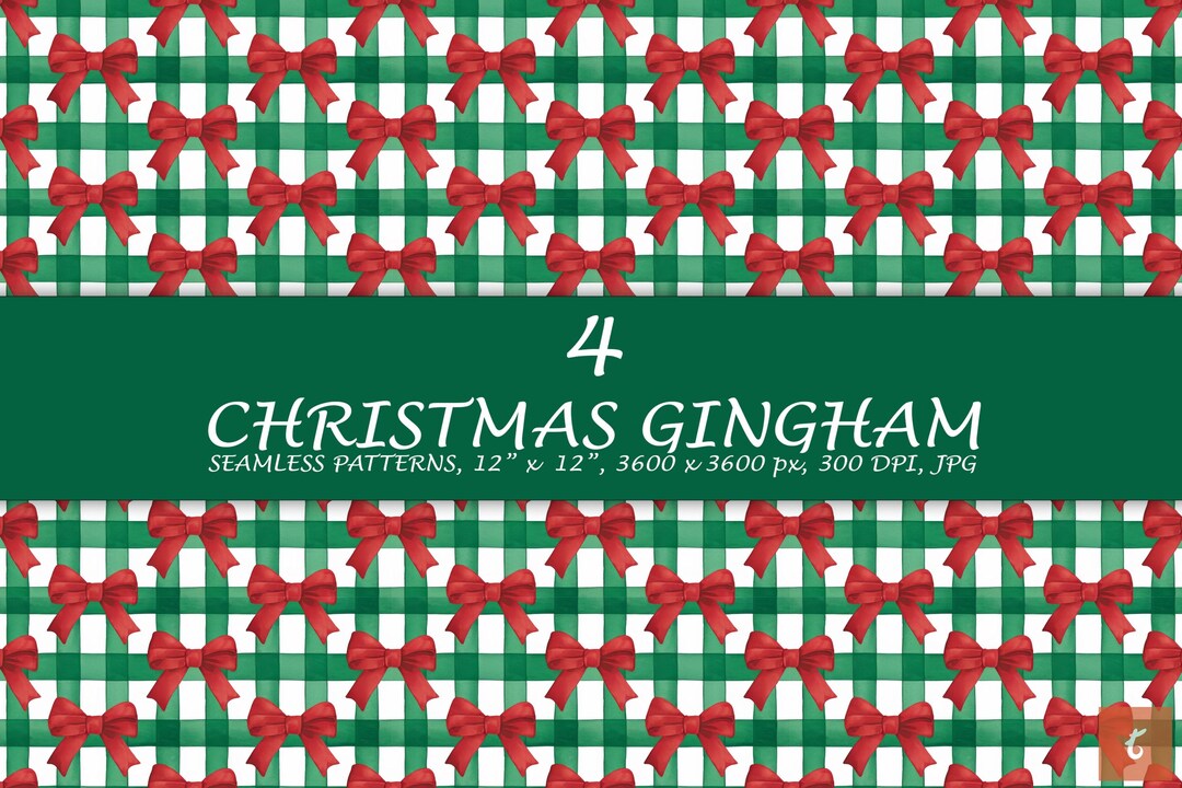 Christmas Watercolor Gingham Seamless Pattern - Hand Drawn Green ...