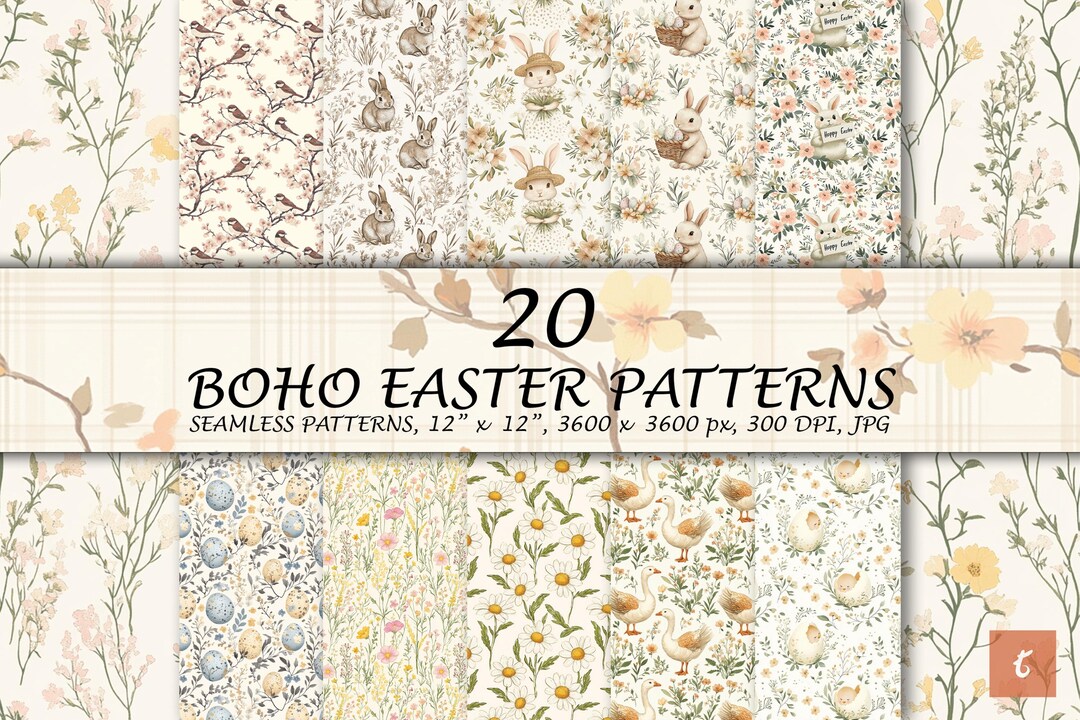 Easter Seamless File, Easter Bunny Seamless Pattern, Boho Easter ...
