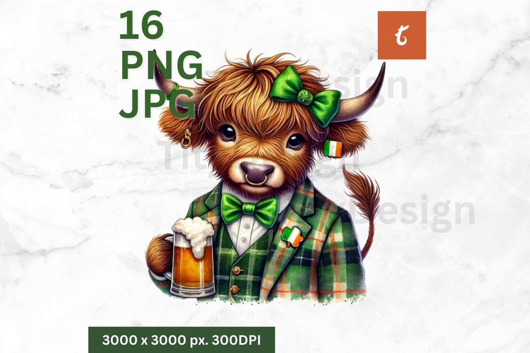St. Patrick's Day Highland Cow Art - Irish Beer Lover Digital Download ...