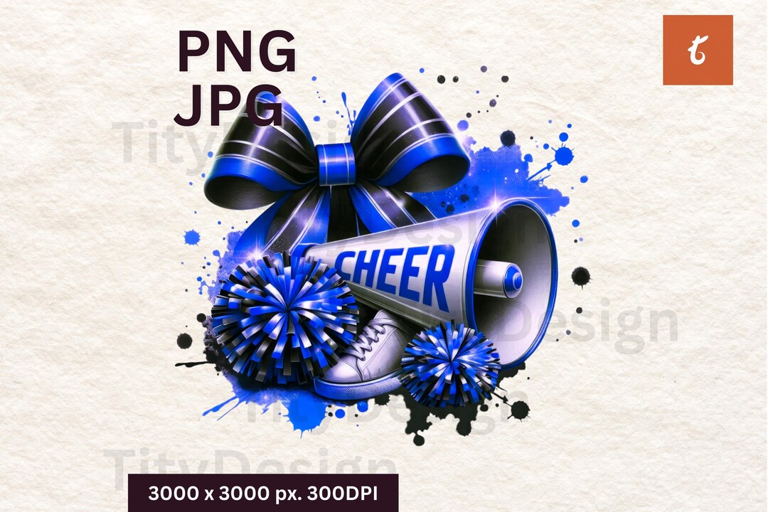 Blue Cheer Png, Cheer Black Blue Watercolor Sublimation - Cheerleading ...
