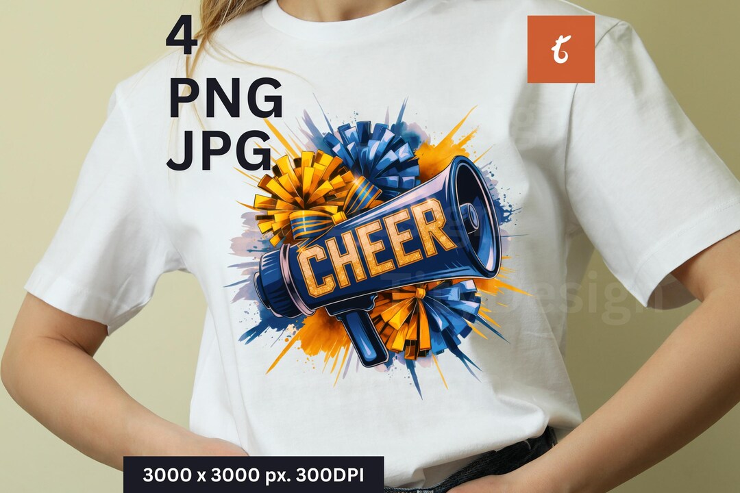 Cheer Blue and Gold Watercolor Sublimation - Cheerleading Shirt Design ...