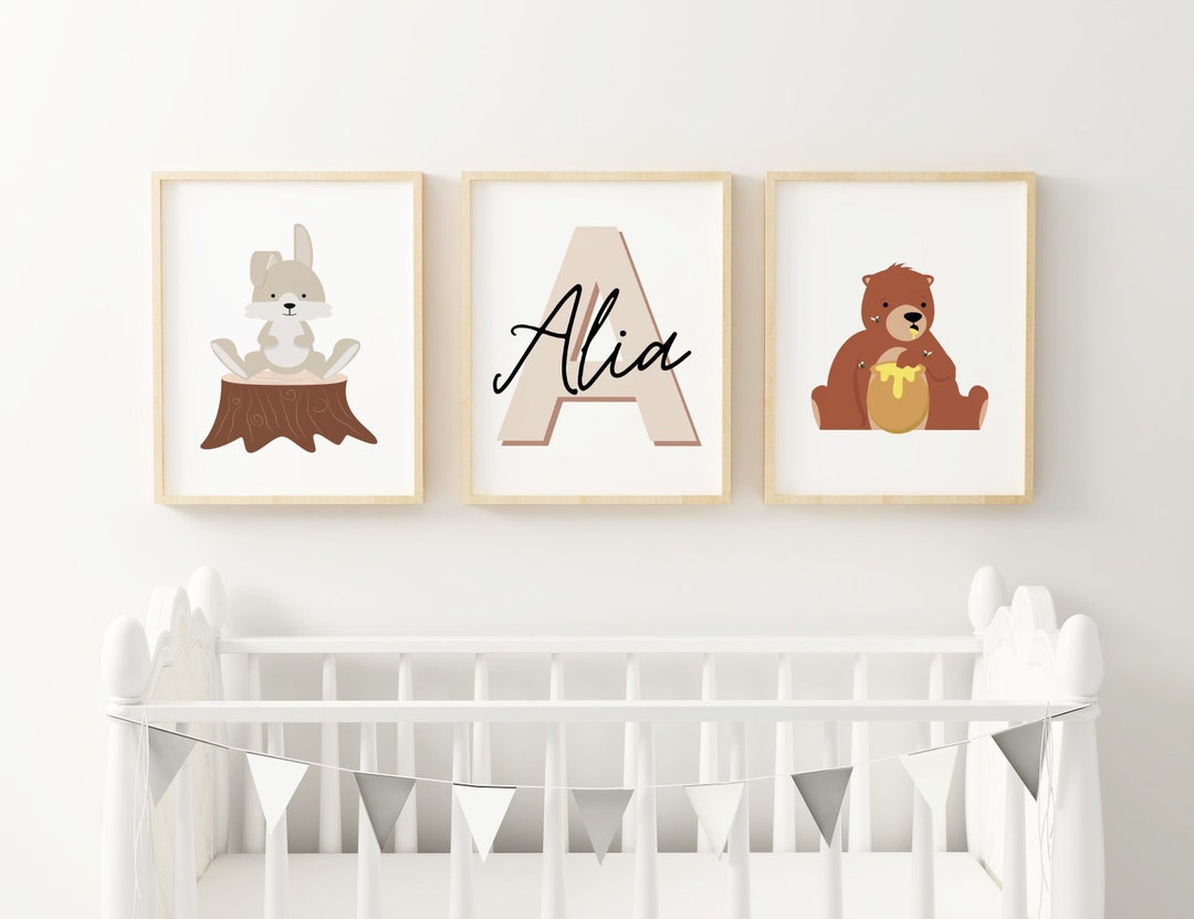 Baby Animal Poster Baby Room Poster Set of 3 First Name - Etsy