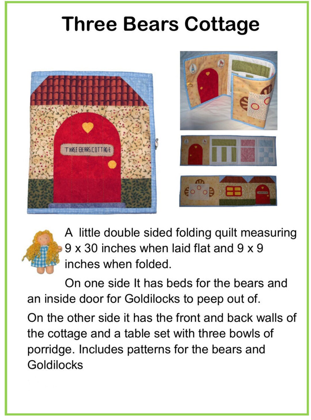 Pattern and Instructions for a three Bears Cottage Story Quilt Toy - Etsy