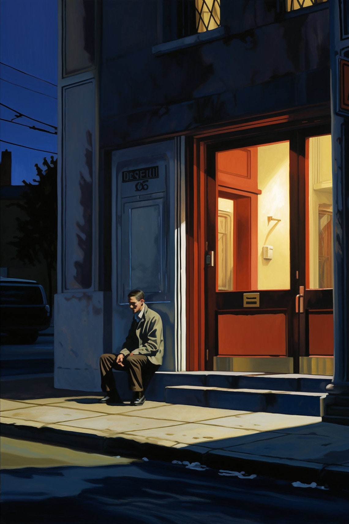 Man Alone in the Style of Edward Hopper Printable, Downloadable, Wall ...