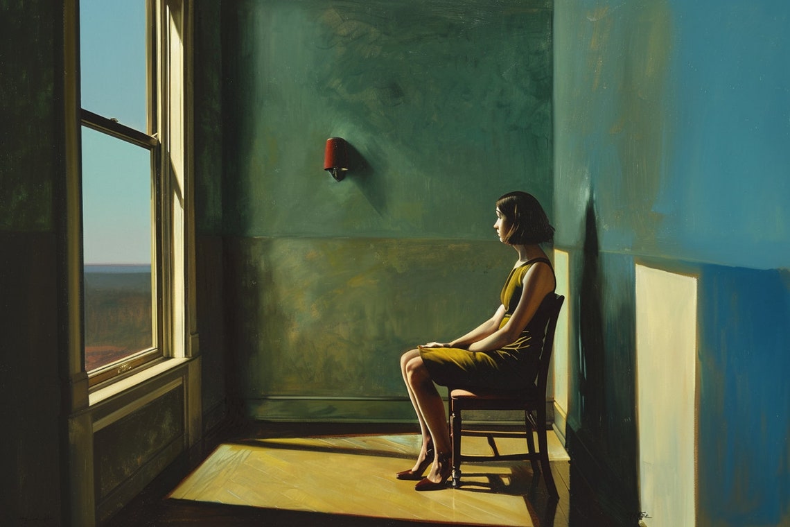 Edward Hopper Style Print: Girl Alone, Large Wall Art (downloadable) - Etsy