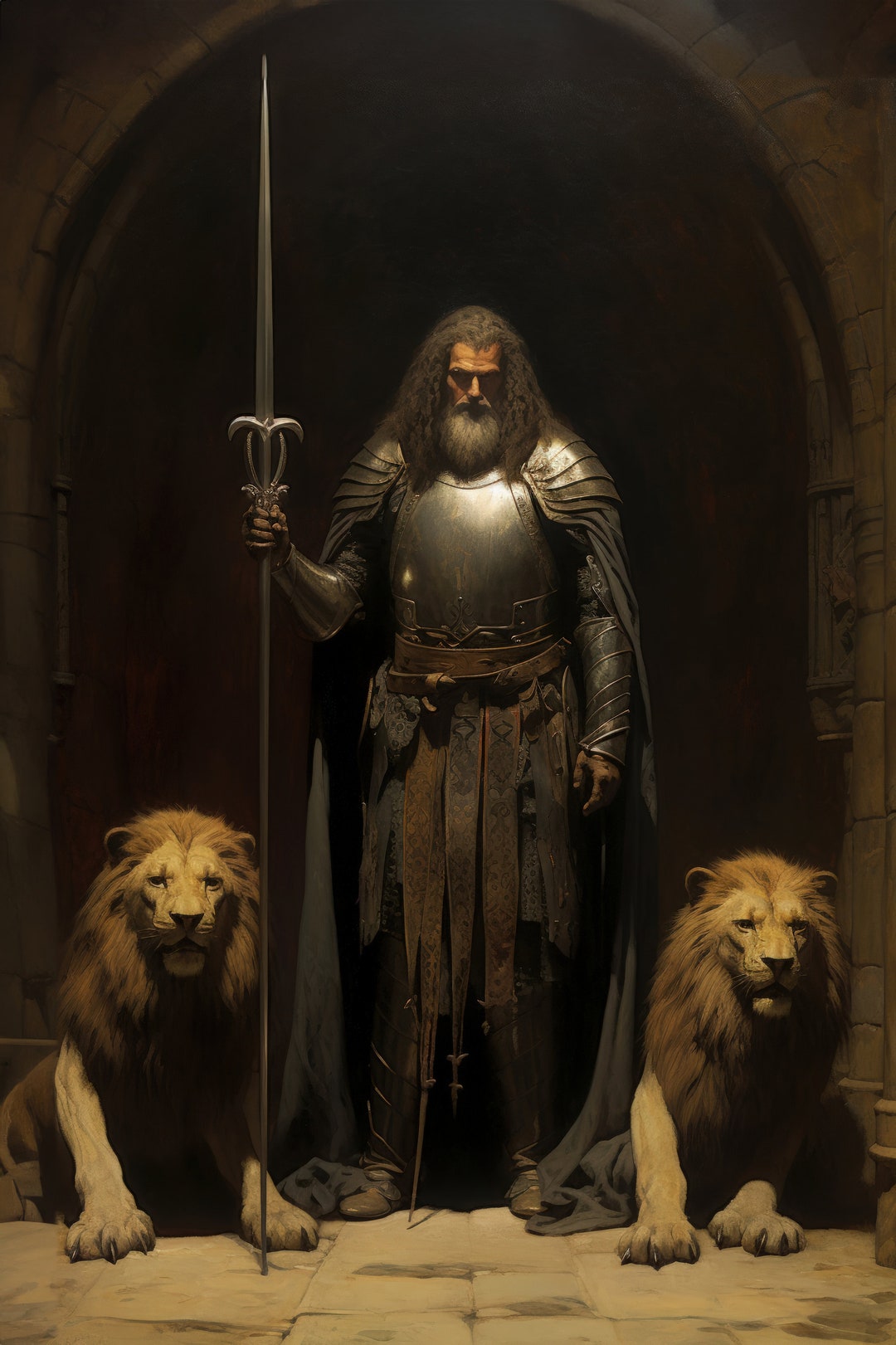 Crusader and Lions Art Print: Medieval Knight Poster (downloadable) - Etsy