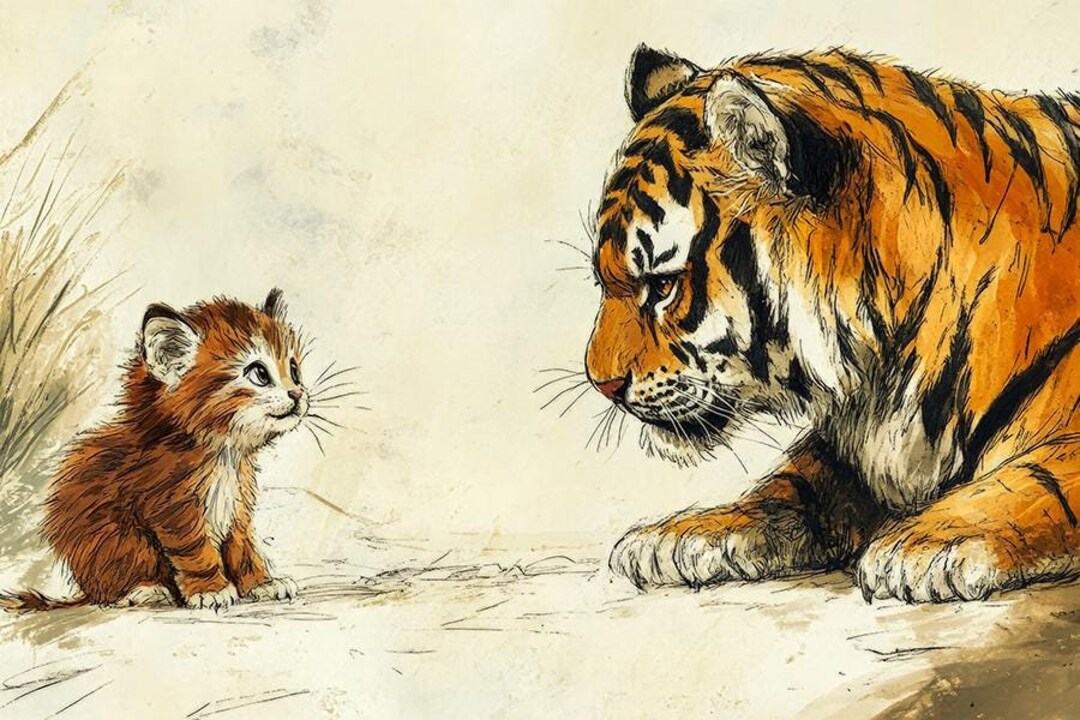 Tiger and Kitten Nursery Art Print: Playful Children's Decor (digital ...