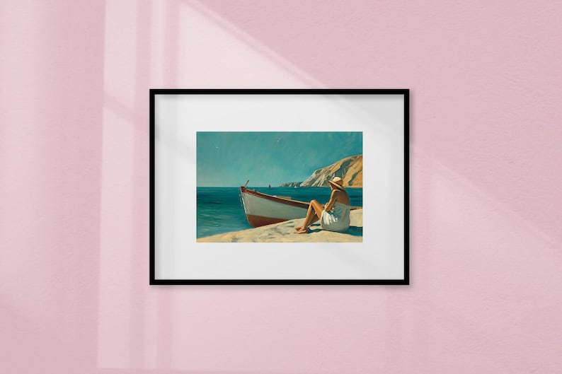 A Day on the Beach in the Style of Edward Hopper, Downloadable Picture ...
