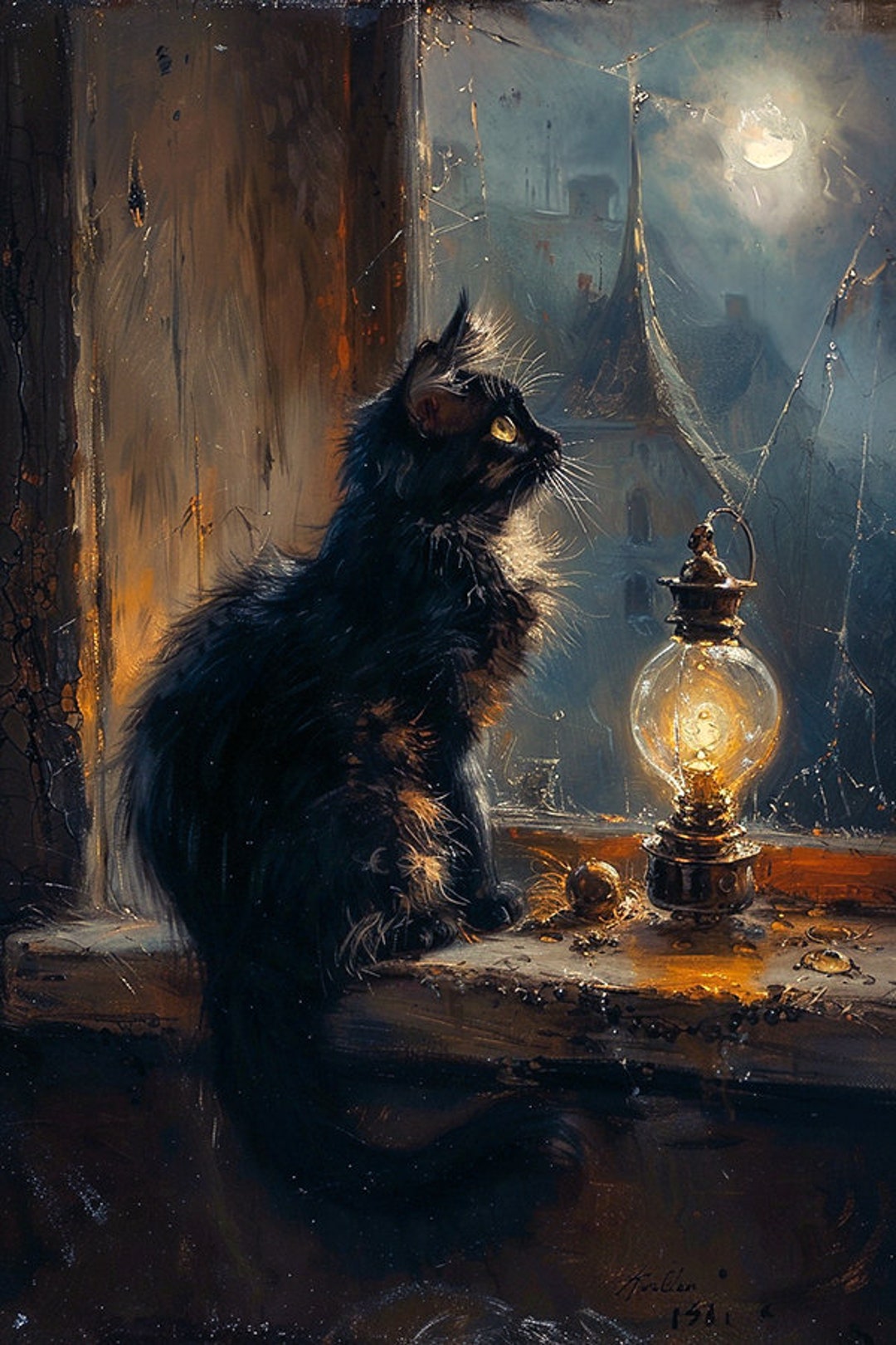 Witch's Cat Art Print: Halloween Black Cat Poster (digital Download) - Etsy
