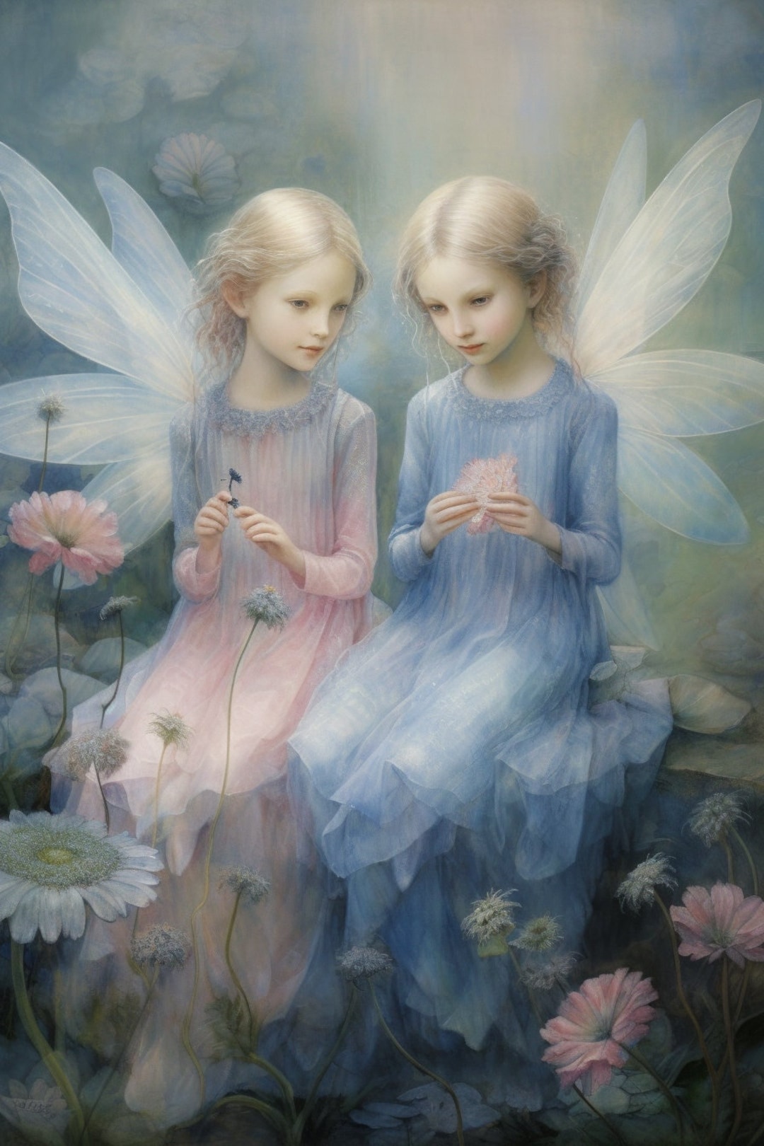 Fairy Sisters Art Print: Whimsical Garden Scene (downloadable) - Etsy