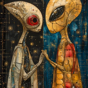 Cosmic Companions, Alien Love Grey Alien Printable, Downloadable, Wall ...