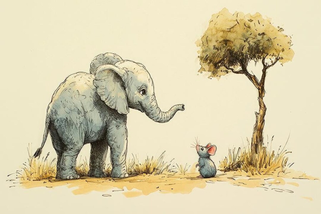 The Elephant and the Mouse, Children's Bedroom, Playroom, Nursery Art ...