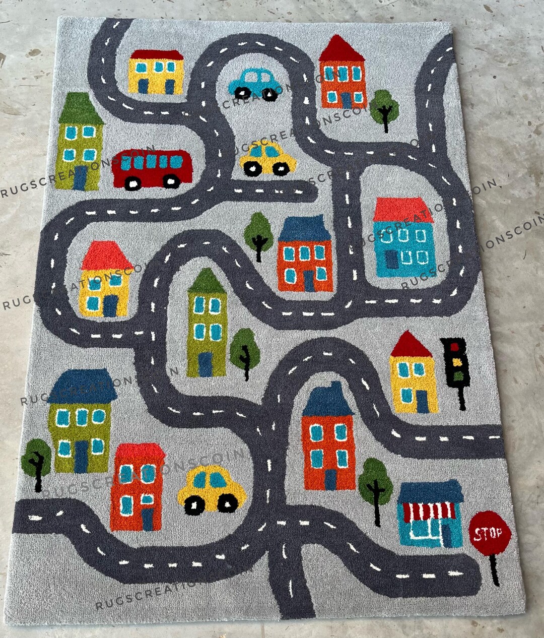 Hand Tufted 8x10/9x12 Kids Road Rug Car Play Rug for City Street ...