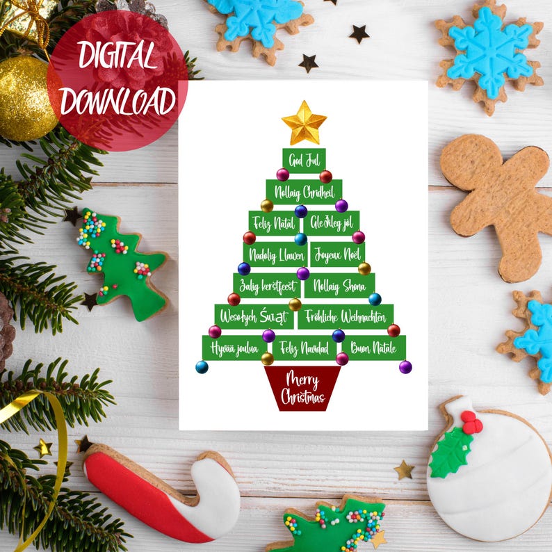 Merry Christmas in Different Languages Greeting Card and Insert ...