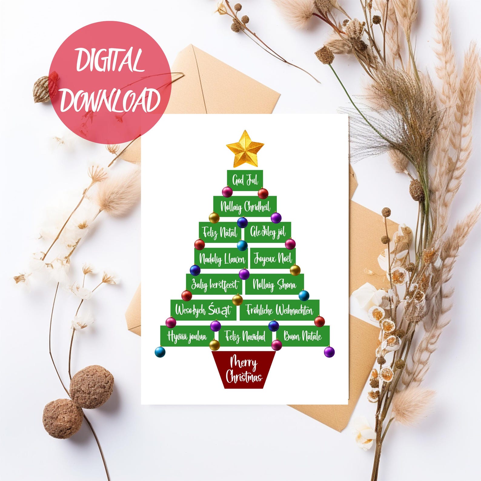 Merry Christmas in Different Languages Greeting Card and Insert ...