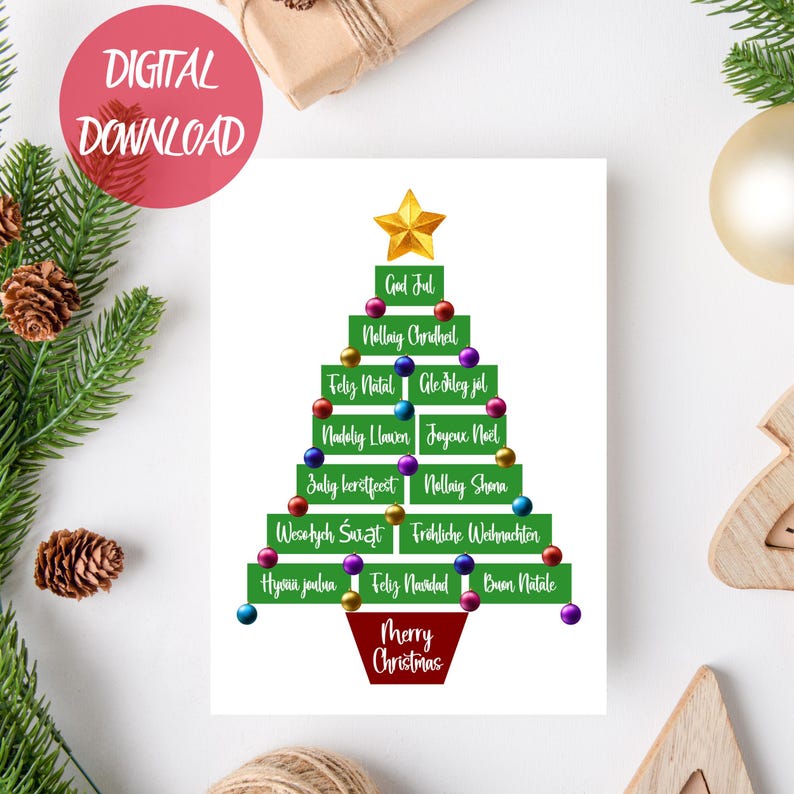 Merry Christmas in Different Languages Greeting Card and Insert ...