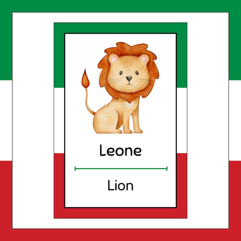 Learn Italian Bilingual Flashcards: Playing Card Size Animal Cards With ...