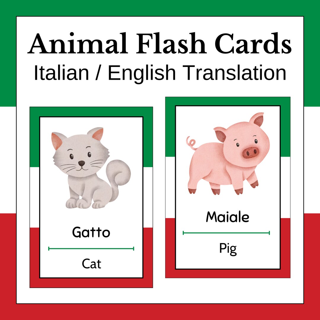 Learn Italian Bilingual Flashcards: Playing Card Size Animal Cards With ...