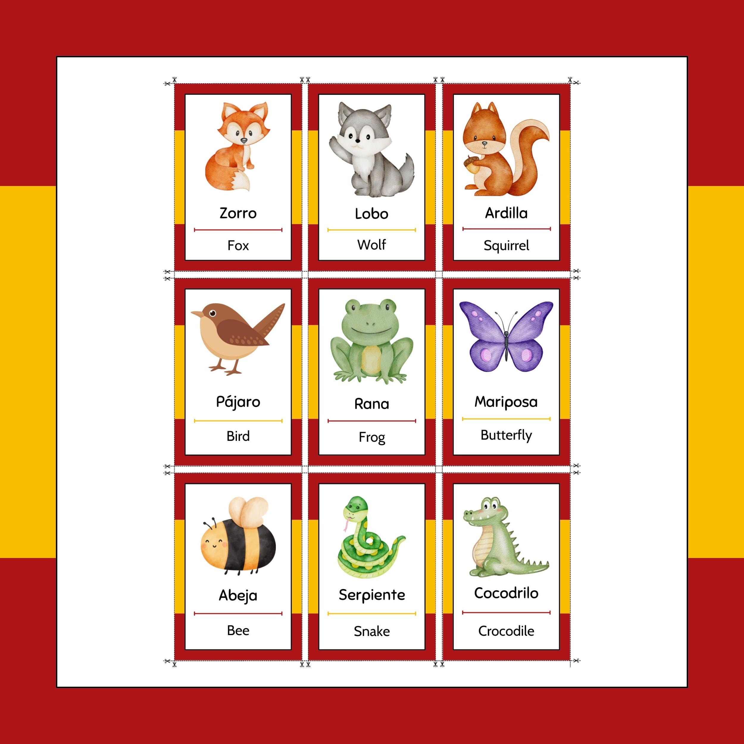 Spanish Animal Flashcards: Bilingual Learning Tool (digital Download ...