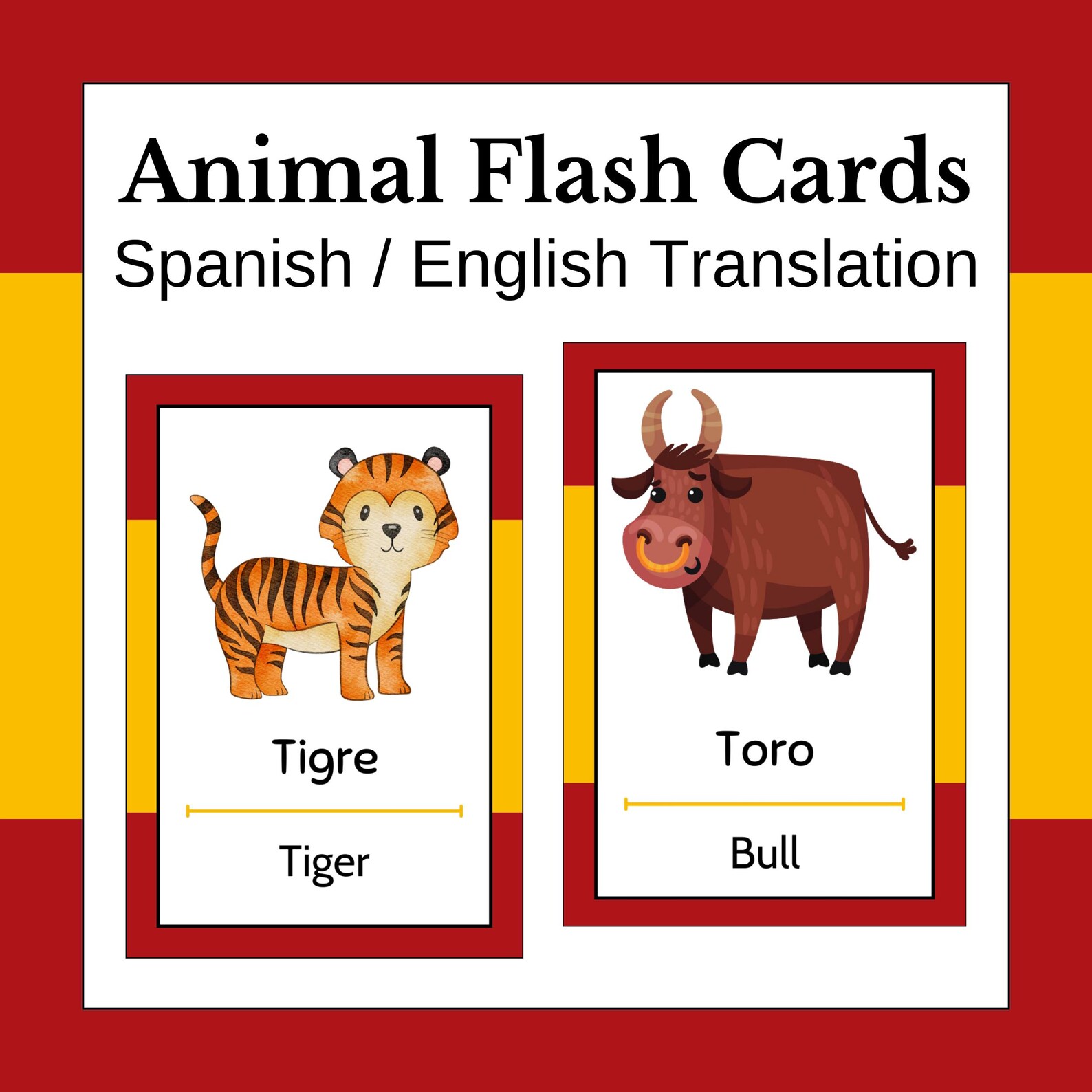 Learn Spanish Animal Flashcards: Spanish With English Translation ...