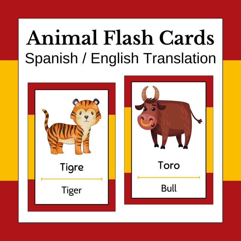Learn Spanish Animal Flashcards: Spanish With English Translation ...