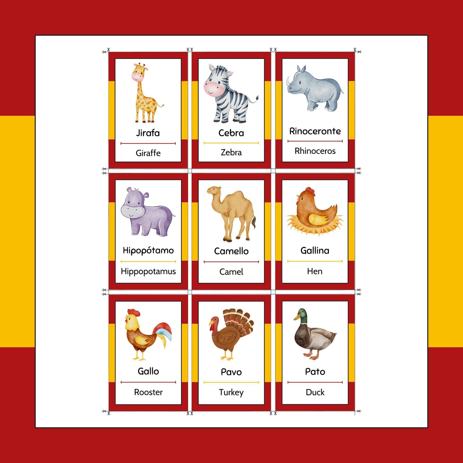 Learn Spanish Animal Flashcards: Spanish With English Translation ...