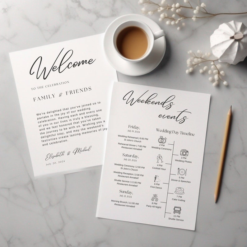 Minimalist Wedding Welcome Letter & Wedding Timeline Template for ...