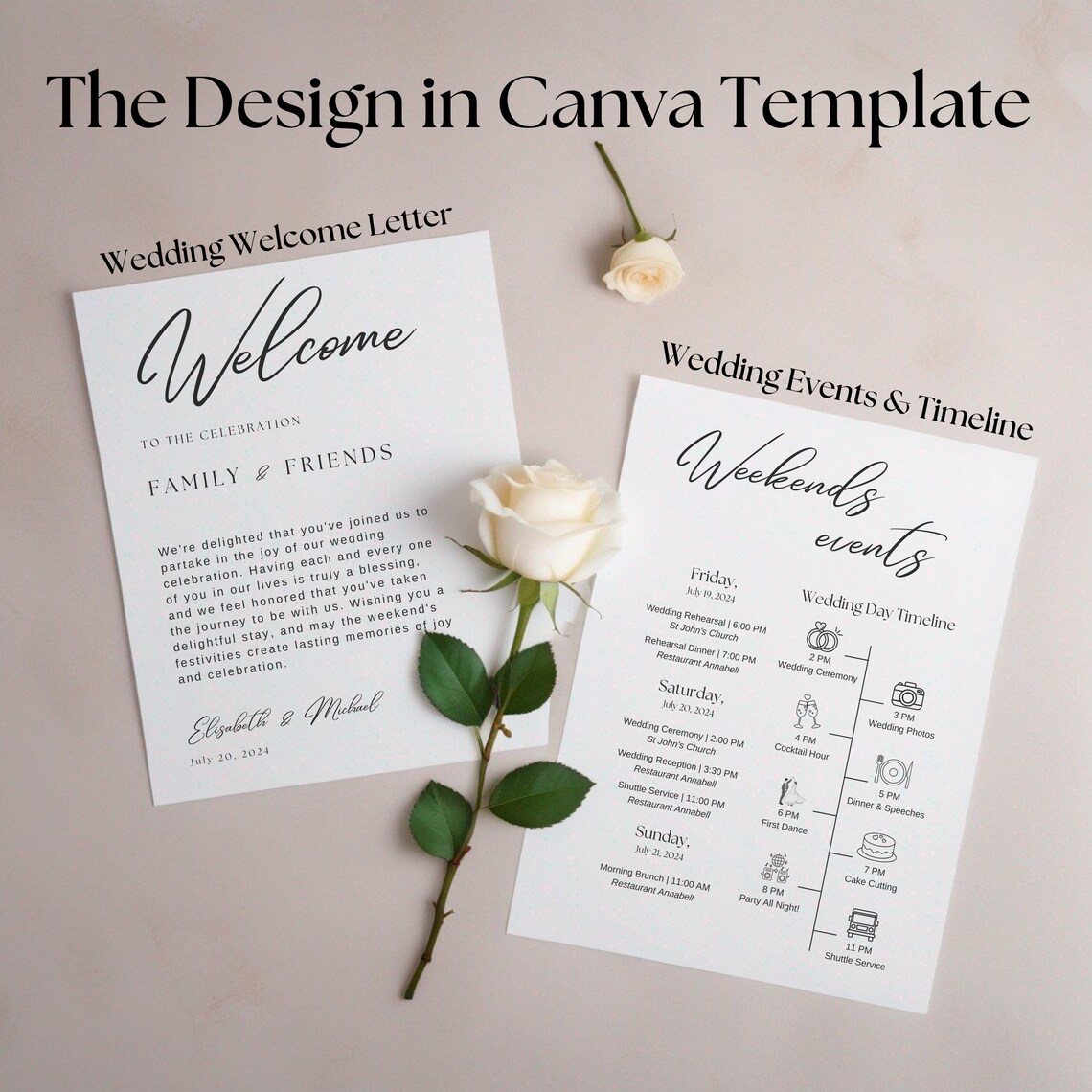 Minimalist Wedding Welcome Letter & Wedding Timeline Template for ...