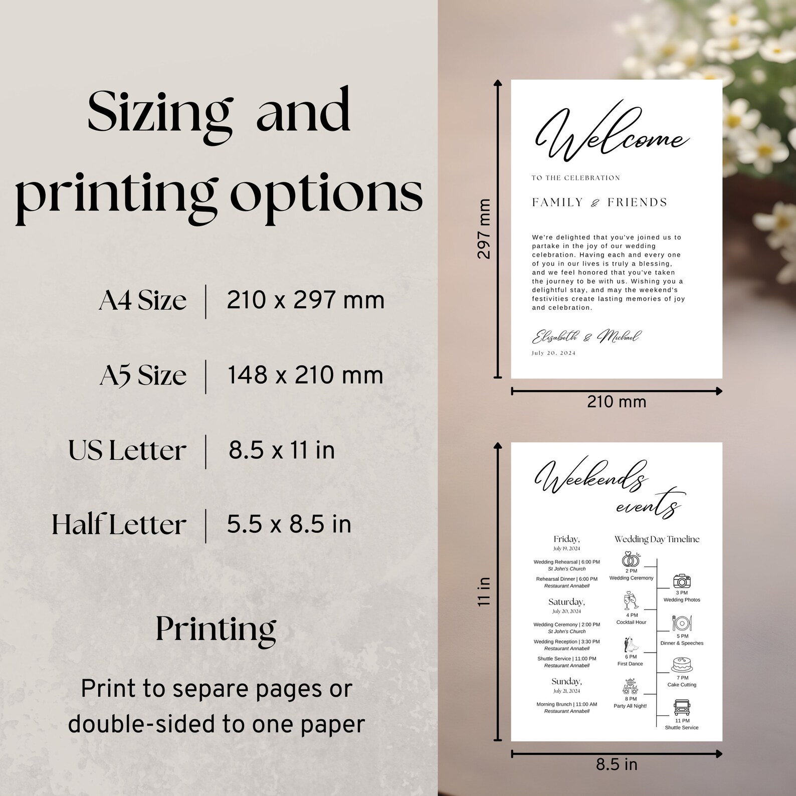 Minimalist Wedding Welcome Letter & Wedding Timeline Template for ...