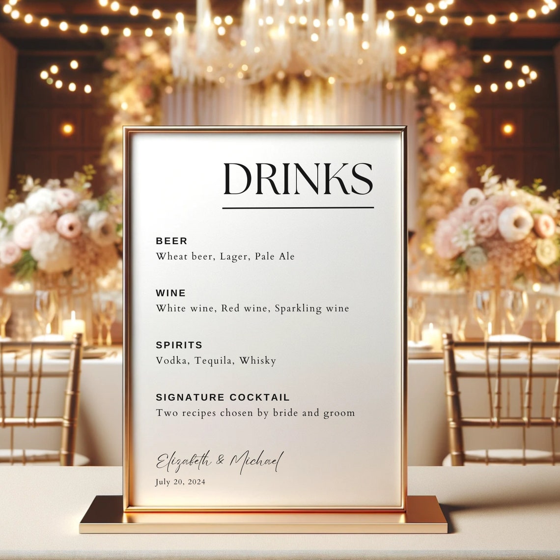 Minimalist Wedding Bar Menu Template Editable in Canva Wedding Drink ...