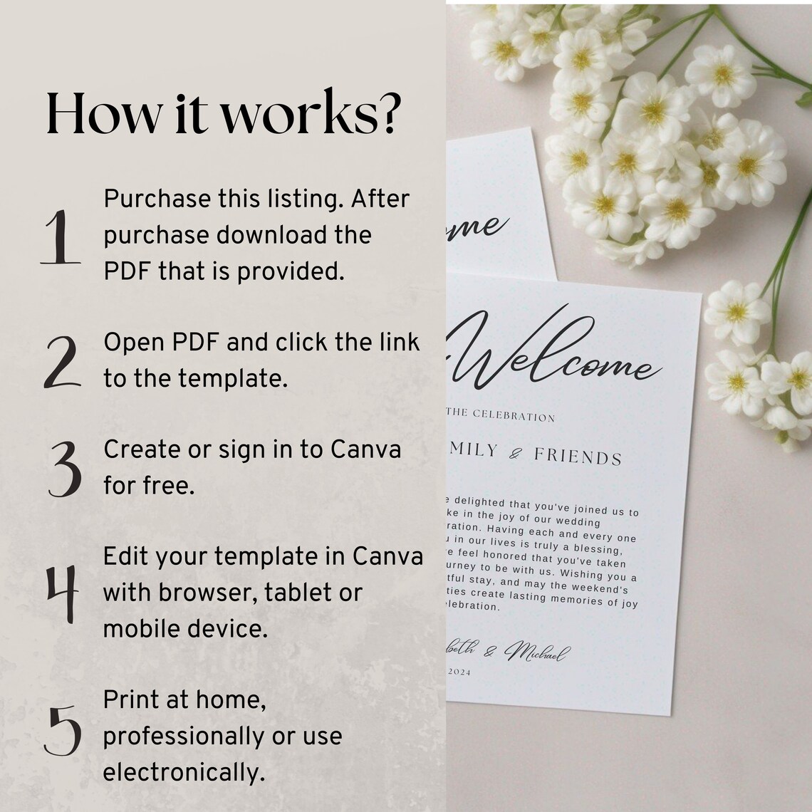 Minimalist Wedding Welcome Letter & Wedding Timeline Template for ...