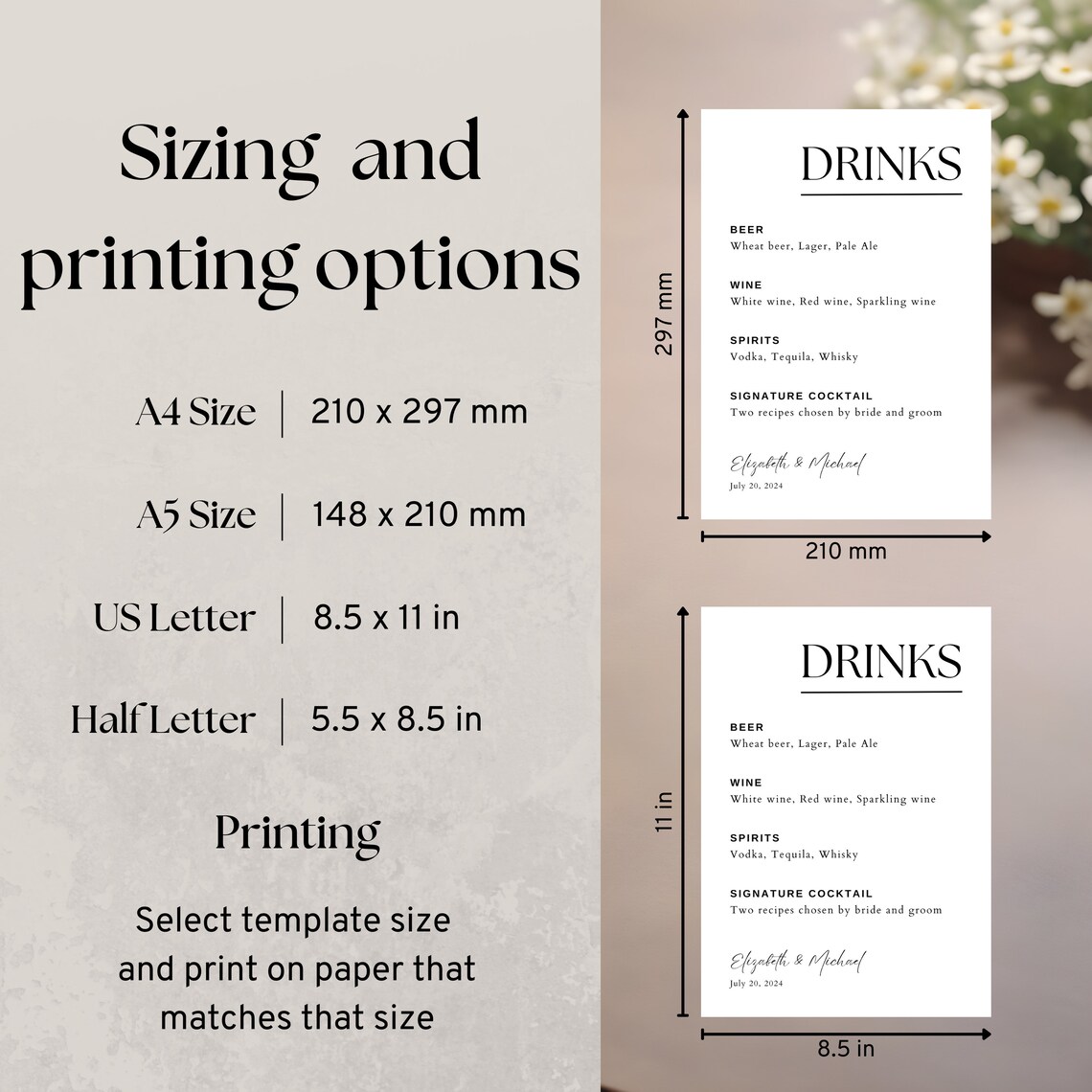 Minimalist Wedding Bar Menu Template Editable in Canva Wedding Drink ...