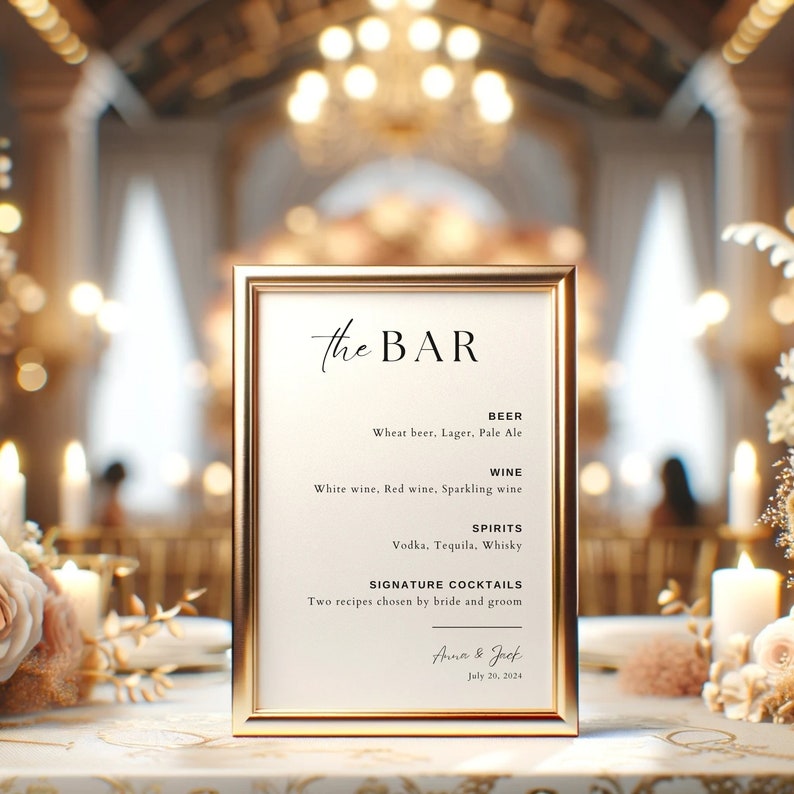 Minimalist Wedding Bar Menu Template Editable in Canva Wedding Drink ...