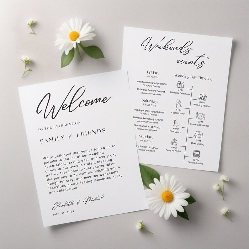 Minimalist Wedding Welcome Letter & Wedding Timeline Template for ...