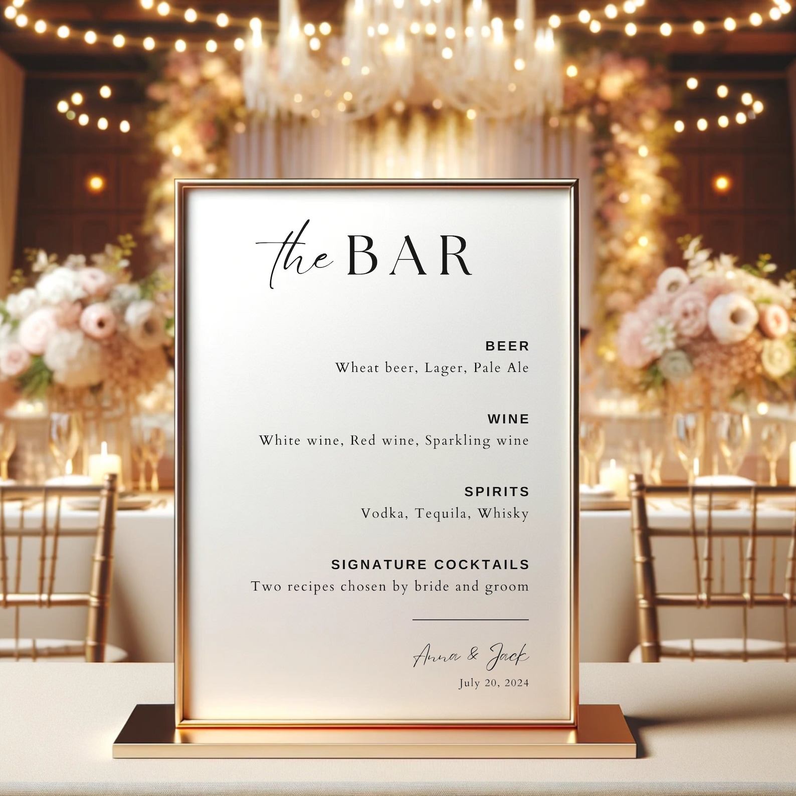 Minimalist Wedding Bar Menu Template Editable in Canva Wedding Drink ...