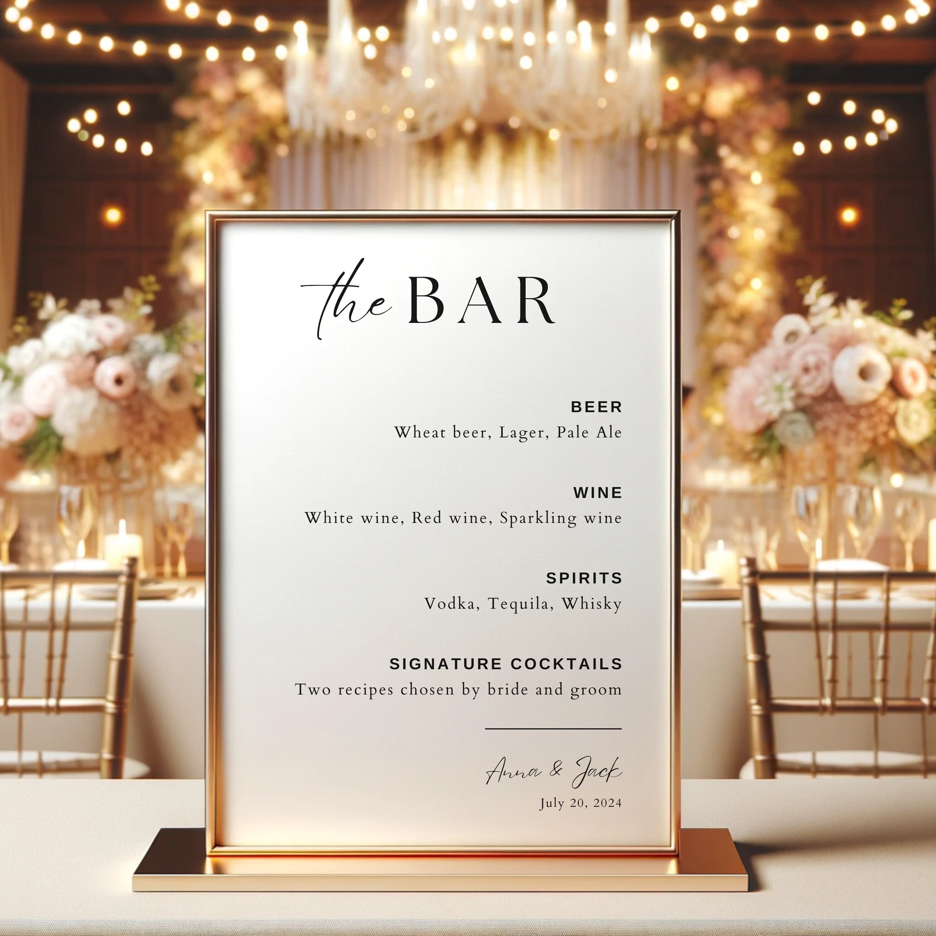Minimalist Wedding Bar Menu Template Editable in Canva Wedding Drink ...