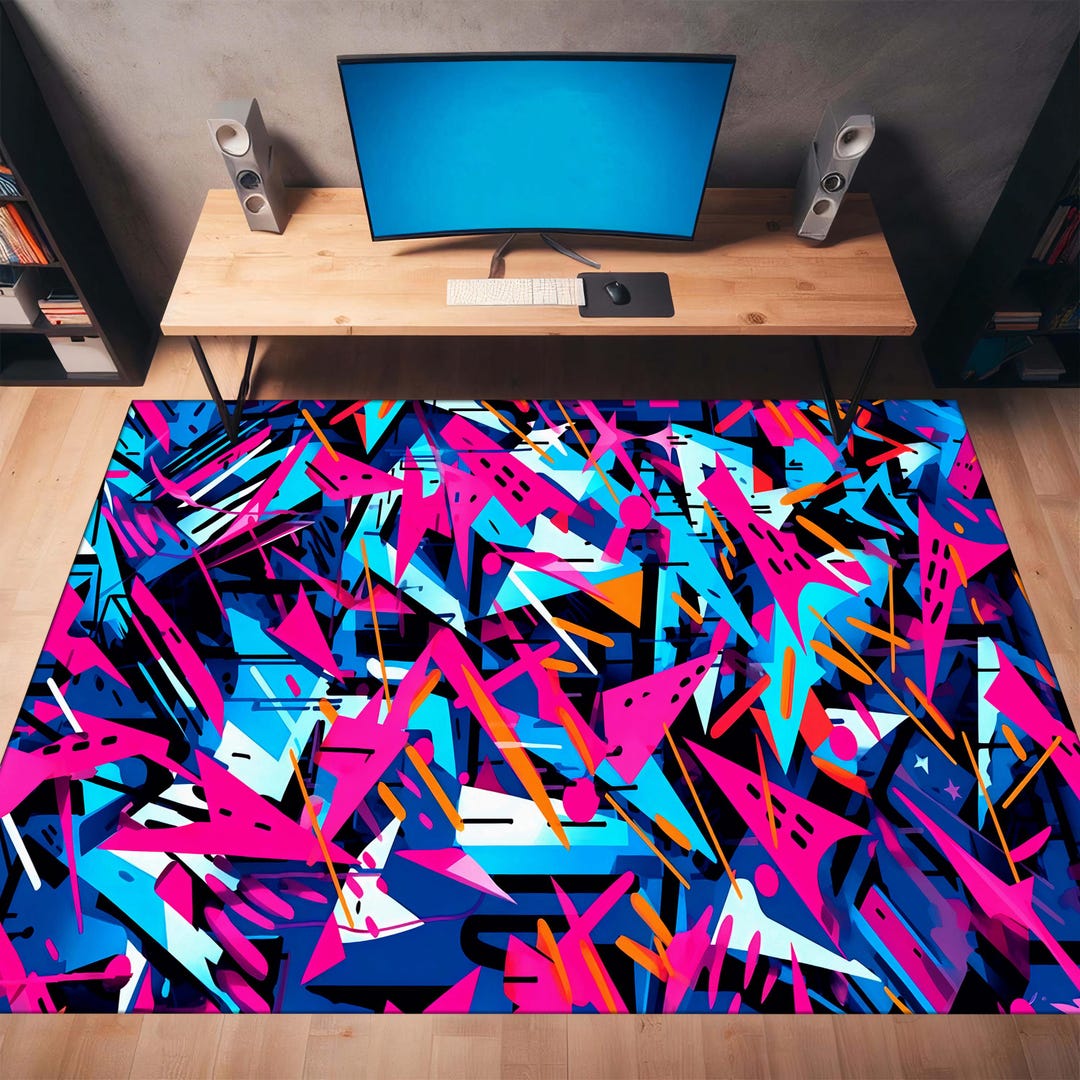 Colorful Gaming Rug – Neon Gamer Room Carpet, RGB Style Floor Mat for ...