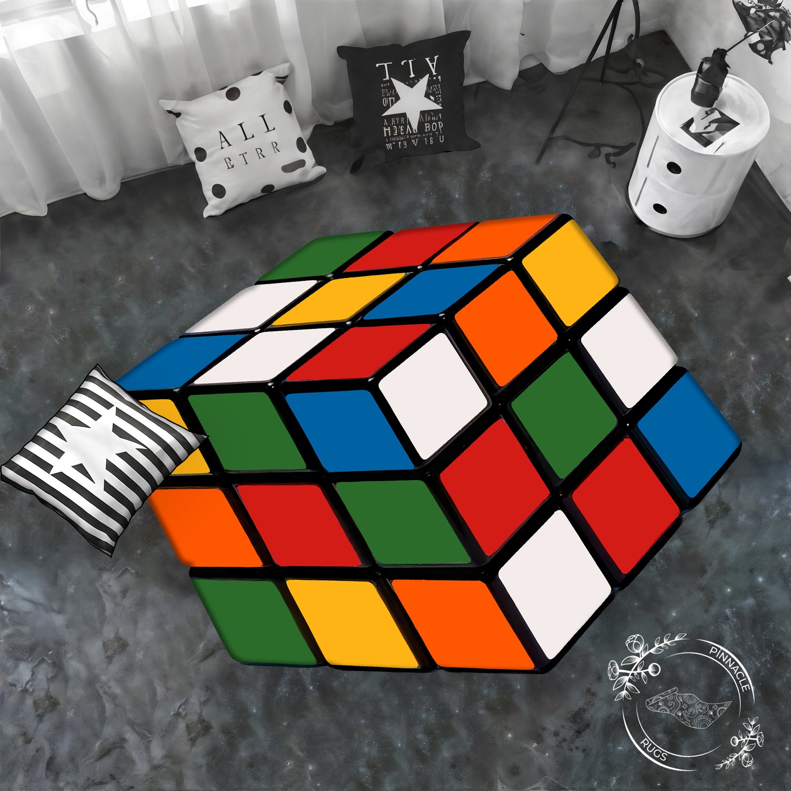 Handmade Geometric Rubik's Cube Rug for Game Room - Fun and Vibrant ...