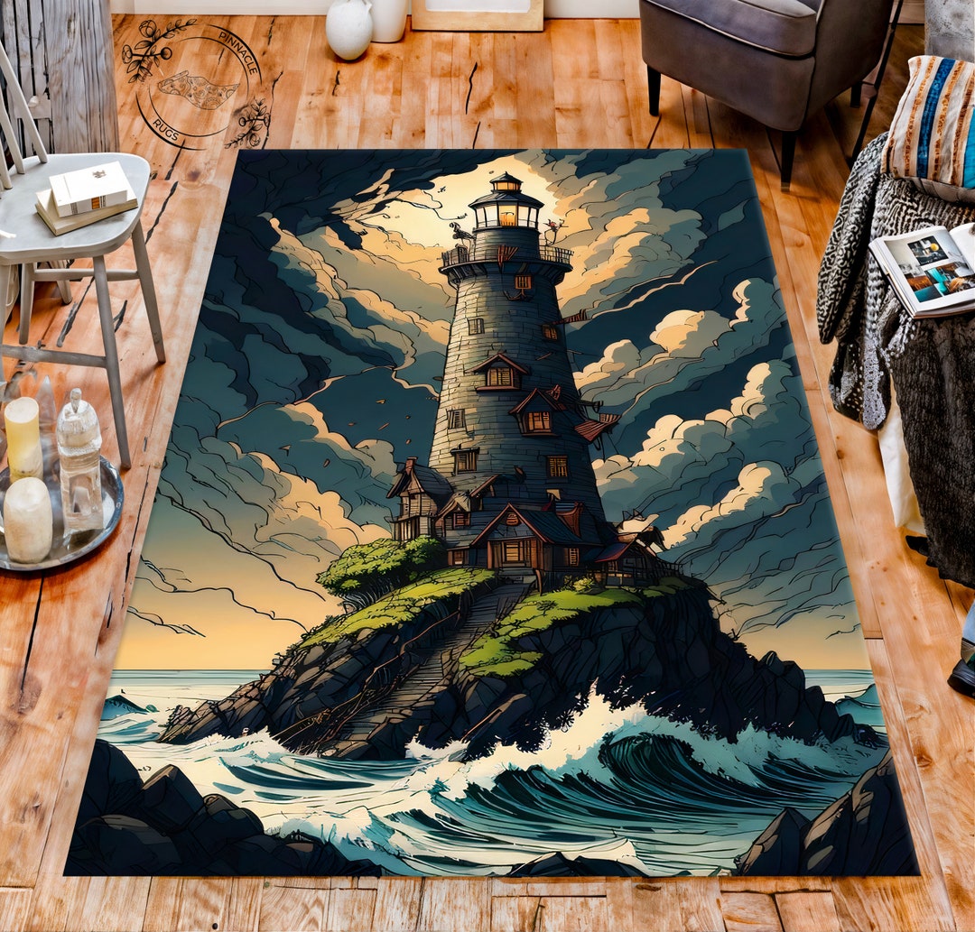 Hand-woven Lighthouse Rug Nautical Home Decor Seaside Serenity ...