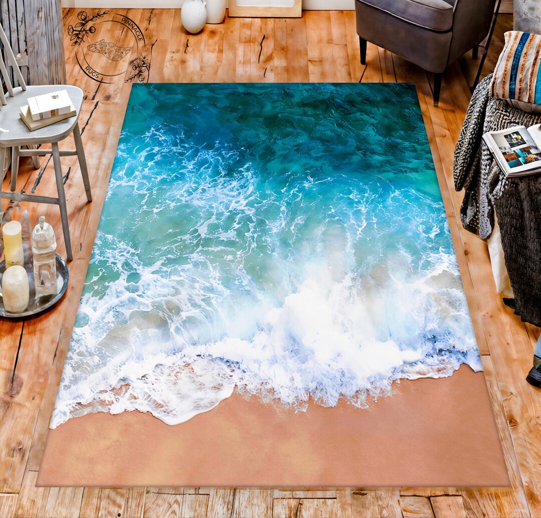Nautical Living Room Accent - Beachy Blue Rug - Coastal Home Decor ...