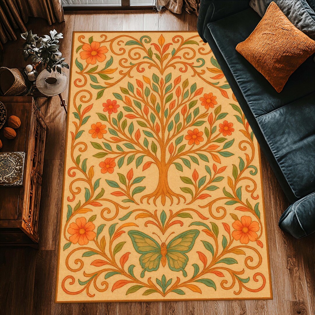 Tree of Life Area Rug – Boho Nature-inspired Carpet With Symbolic Roots ...